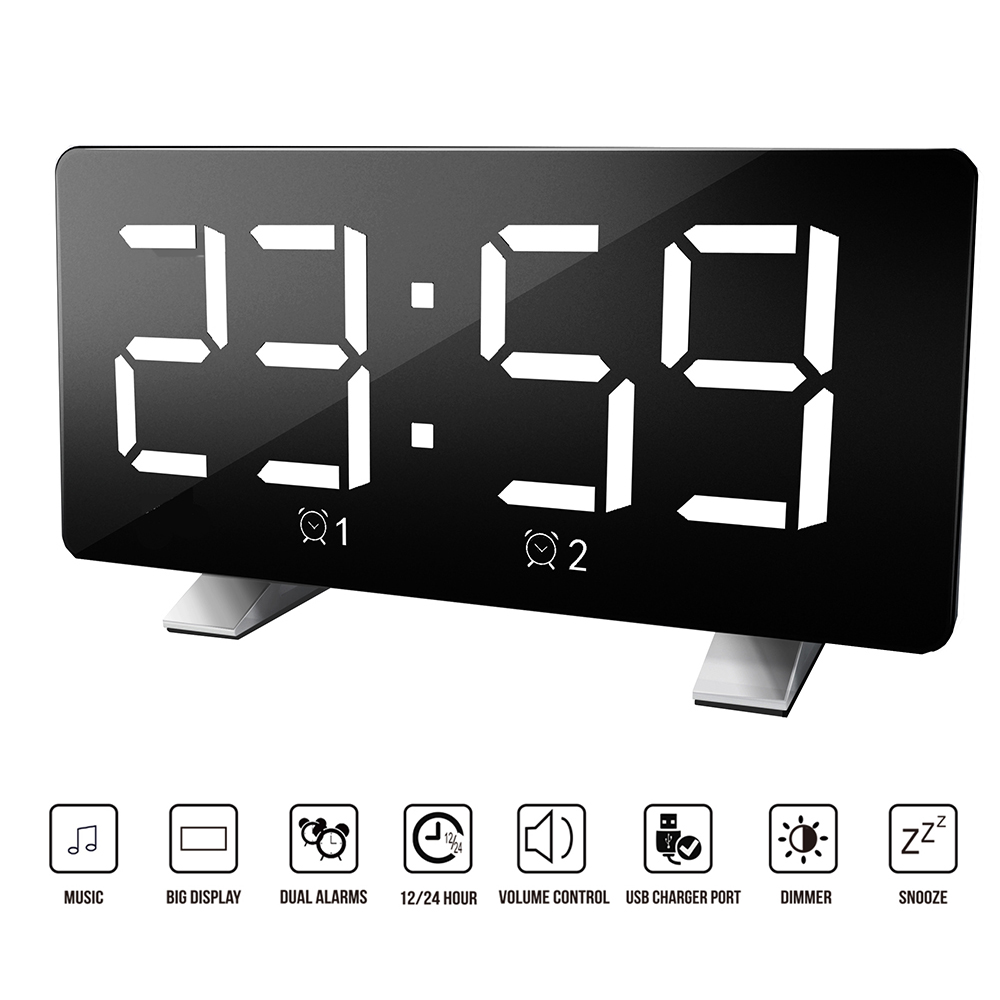 Konesky Digital Alarm Clock Curved Dimmable LED Screen Digital Clock Konesky Digital Alarm Clock Curved Dimmable LED Screen Digital Clock