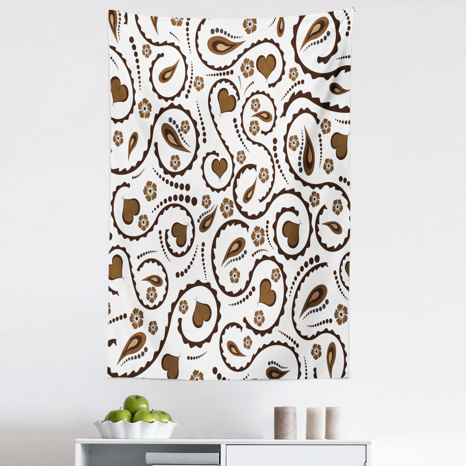 Romantic Tapestry, Heart Swirls Dots Paisley Inspired Design with Love ...
