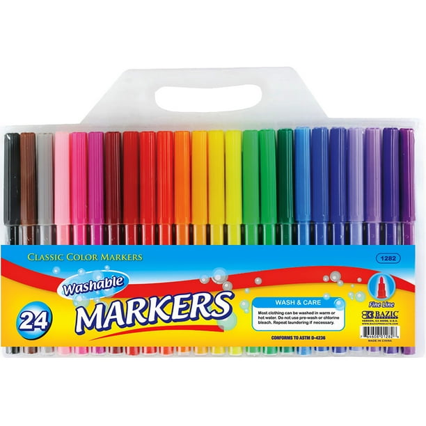 BAZIC Washable Markers Fine Line 24 Color Coloring Marker (24/Pack), 1 ...