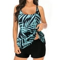 tankini tops for women Plus Size Tropical Print Cyan Wide Strap Top ...
