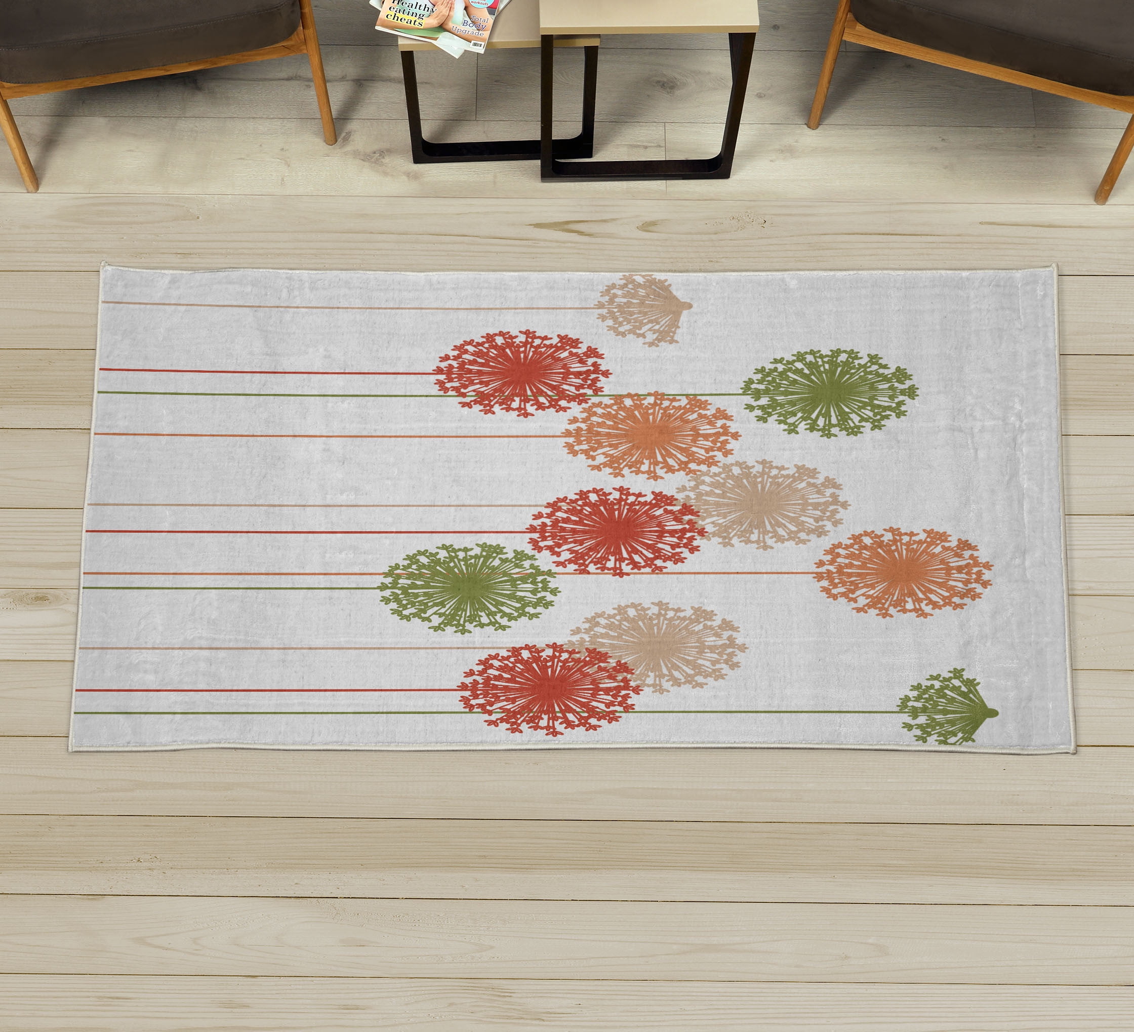 Dandelion Decorative Rug, Abstract Wildflower Silhouettes Botanical ...