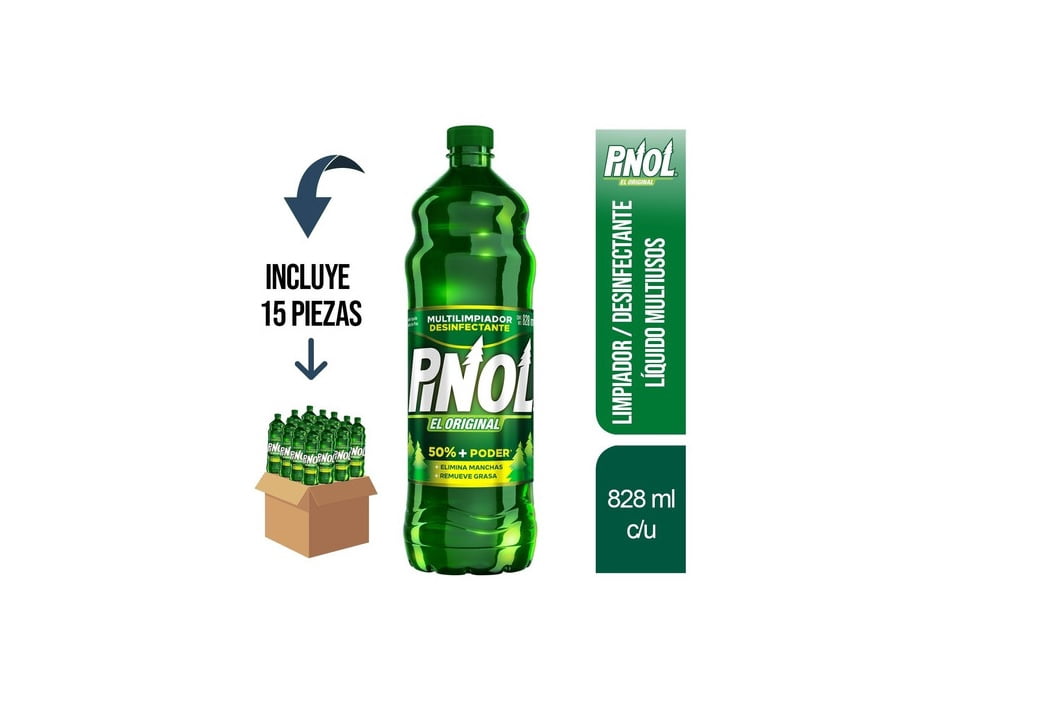 Caja c / 15 Pz Pinol Limpiador Desinfectante Líquido Multiusos 828ml ...