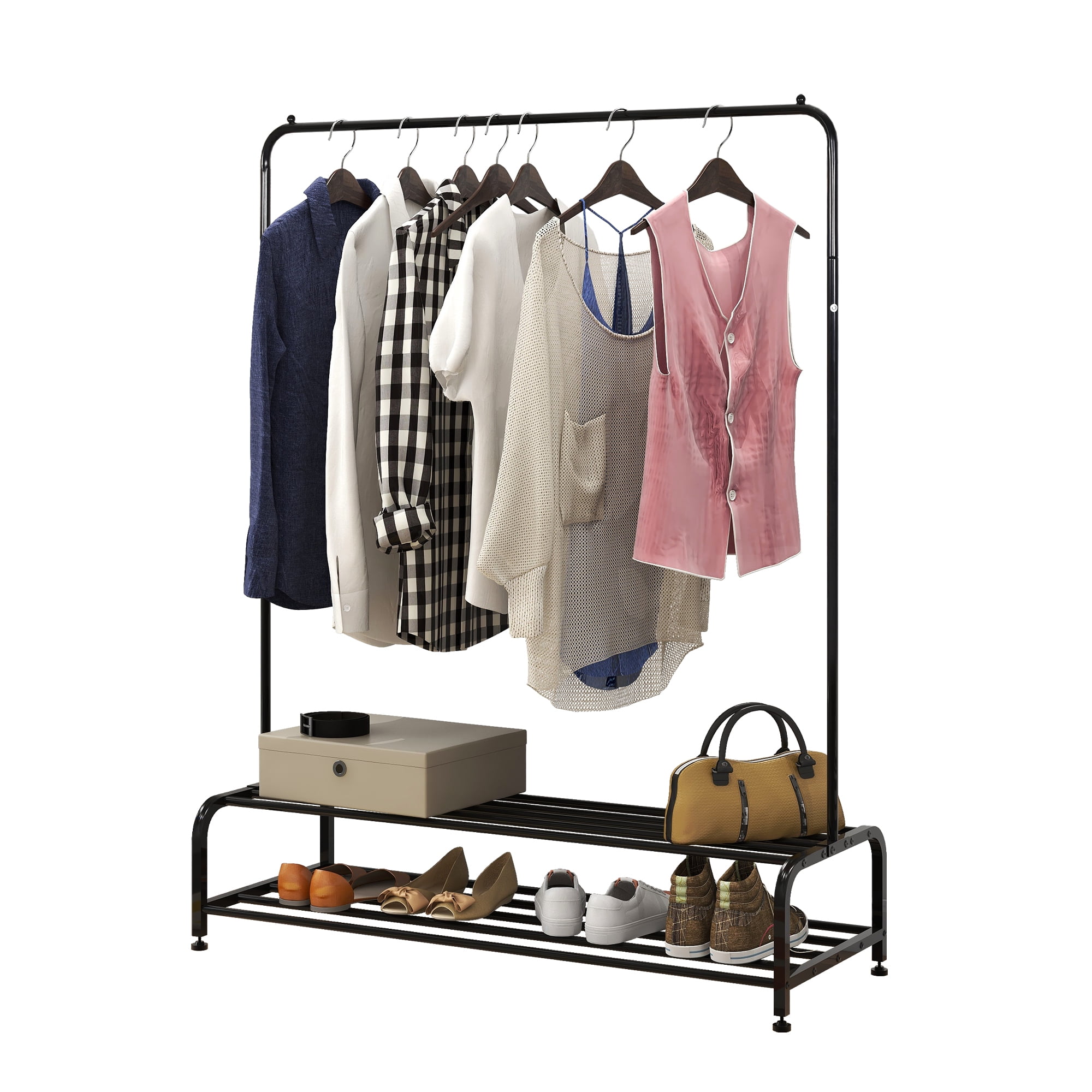 MOONSUN Clothing Garment Rack with Shelves, Metal Cloth Hanger Rack ...