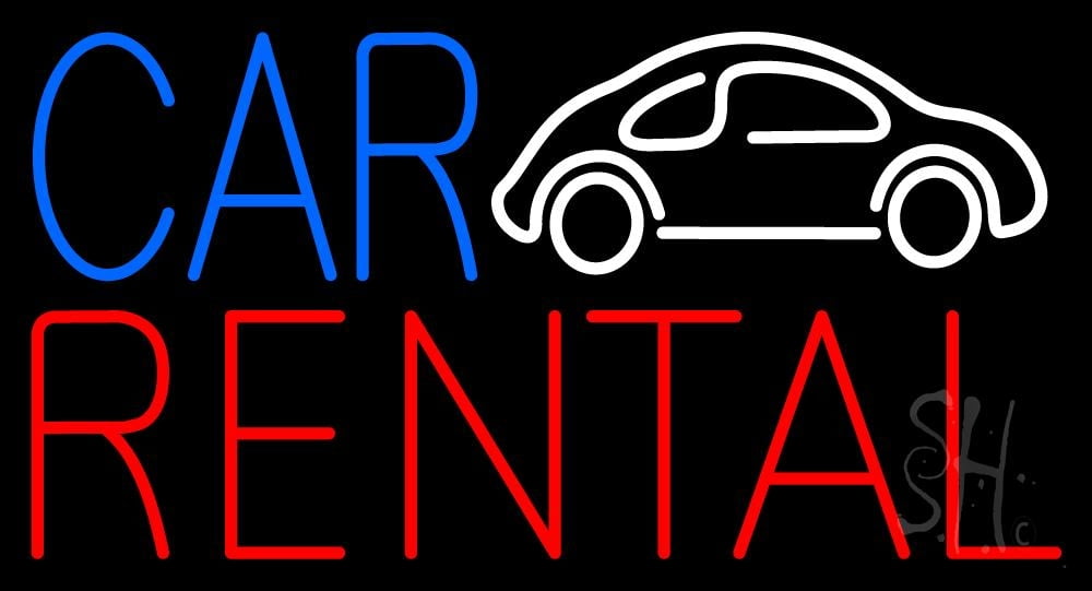 Blue Car Red Rental With Logo LED Neon Sign 13 x 24 - inches, Clear ...