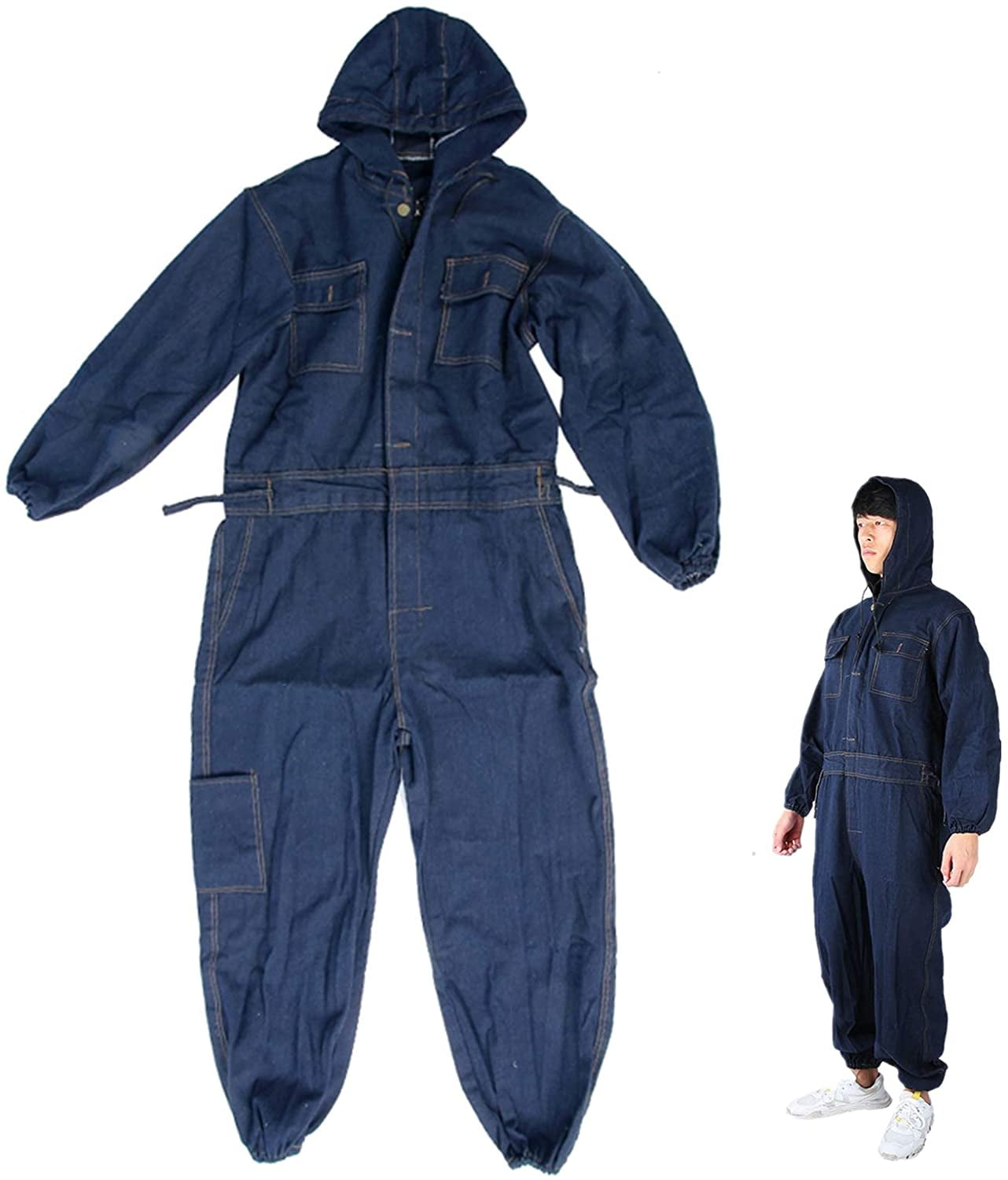 Coverall Overalls Boiler Suit, Protective Suit Hooded Coverall, Denim ...
