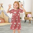 Draw Red Cherry Bow with Daisy Flower Short Sleeve Dress A-Line Cute ...