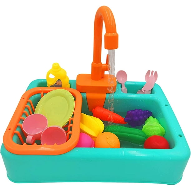 Pretend Play Kids Kitchen Sink Toys Set with Running Water Learning ...