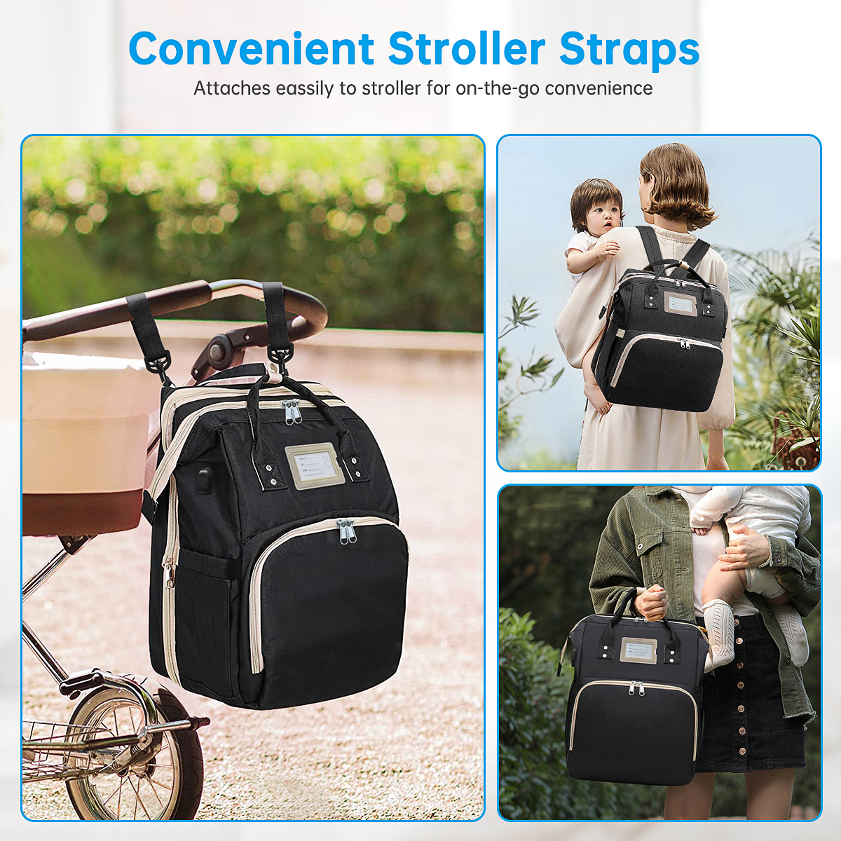Large Capacity Baby Bag With Stroller Straps Black Cats Diaper Bag ...