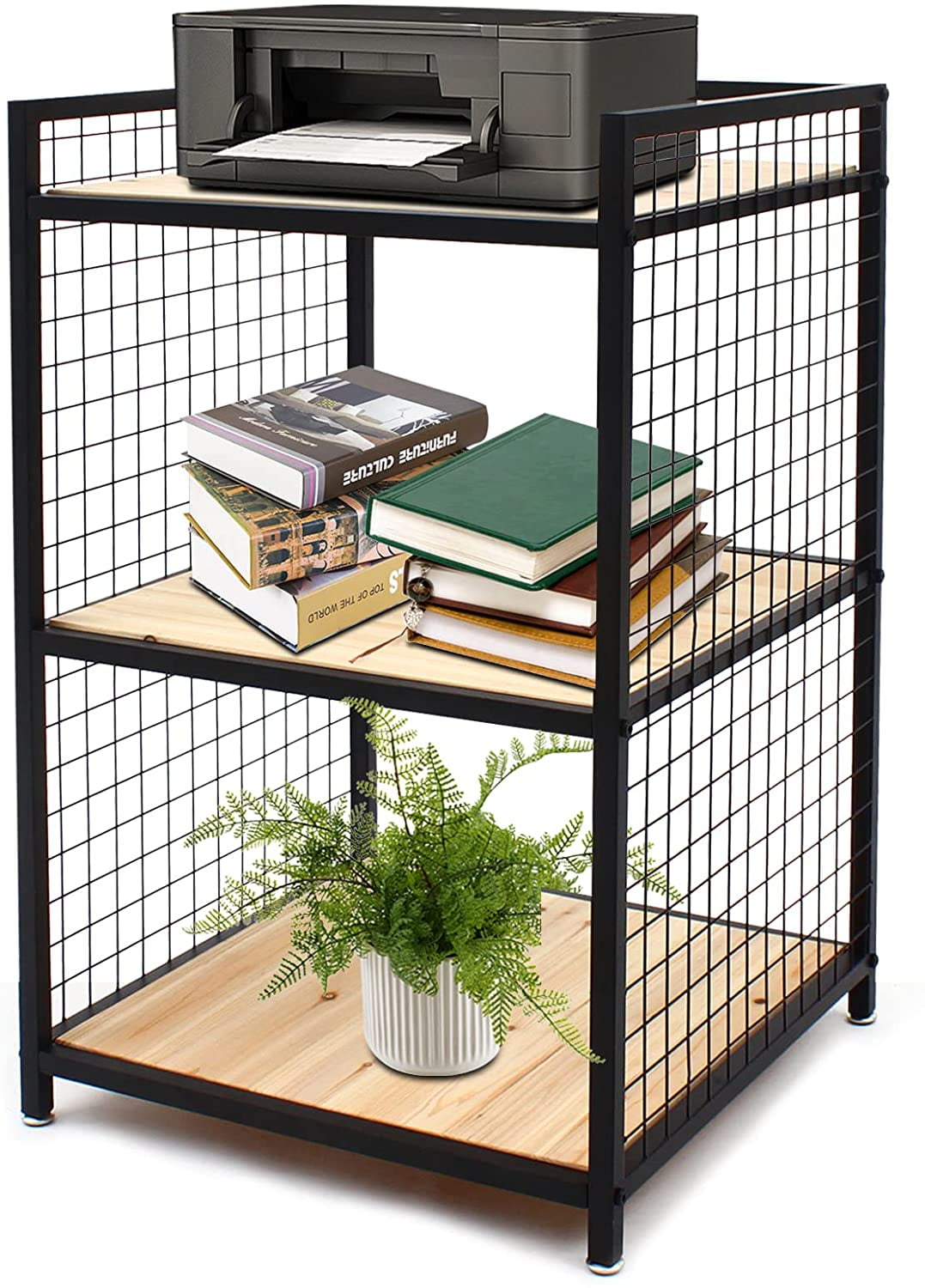 Miumaeov 3-Tier Storage Rack Metal and Wood Style Bookshelf Multi ...