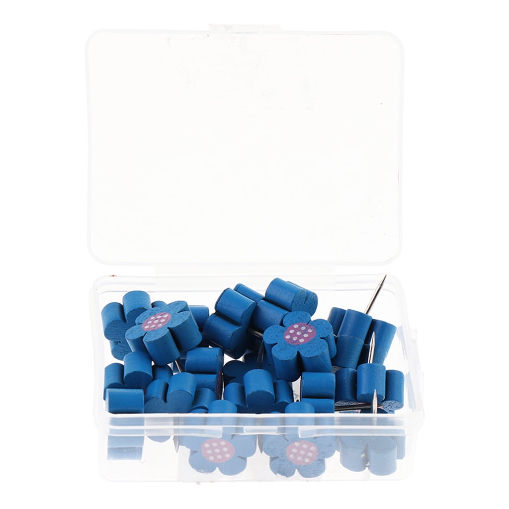 20 Count Push Pins Tacks Marking Pins Wooden Flower Thumb Tacks ~ Blue ...