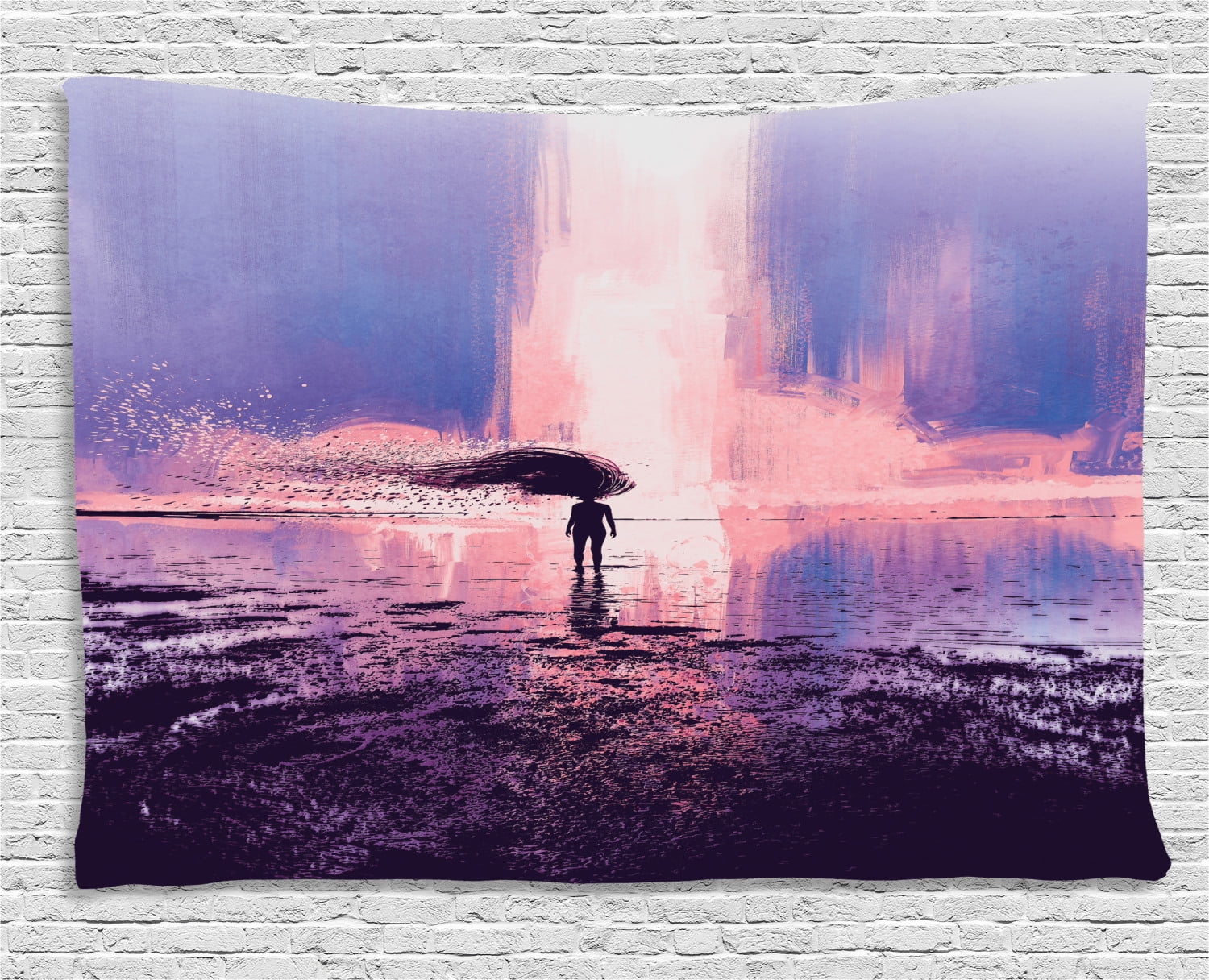 Fantasy Art House Decor Tapestry, Trippy Spiritual Girl in Wind with ...