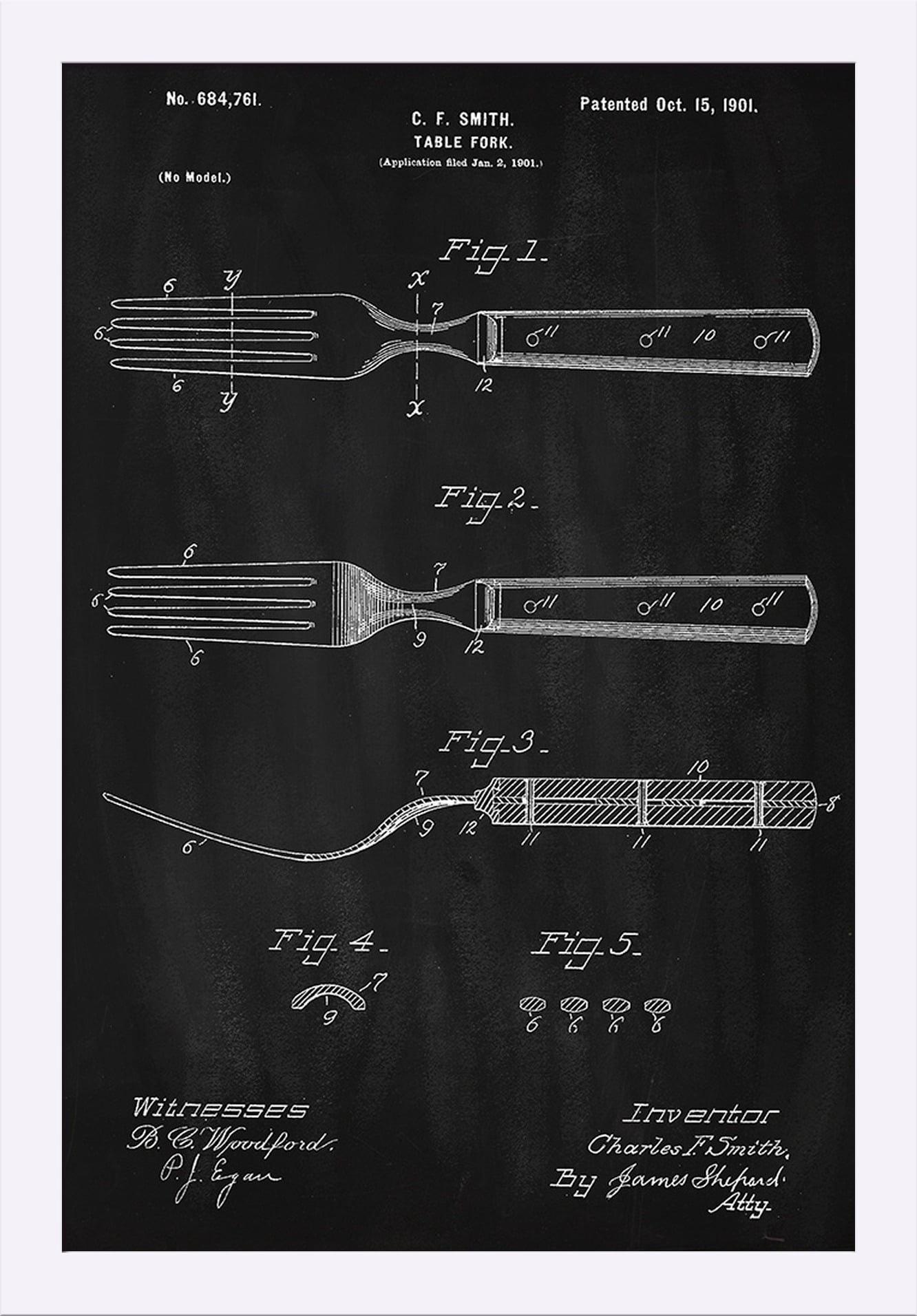 Blackboard Patent - Fork - Lantern Press Artwork (16x24 Giclee Art ...