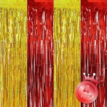 1Pcs Red Metallic Tinsel Foil Fringe Curtains,3.28ft x 6.56ft Backdrop ...