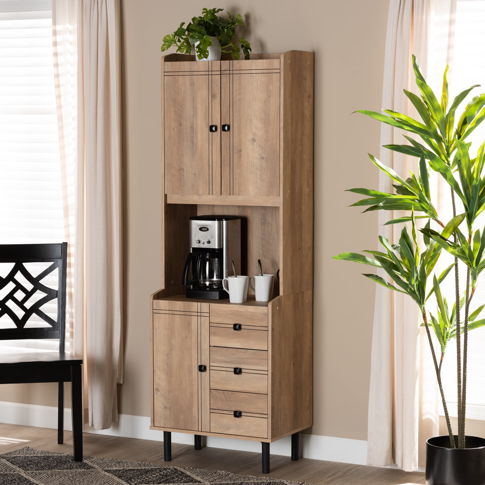 Skyline Decor Oak Brown Finished 3-Drawer Kitchen Storage Cabinet ...