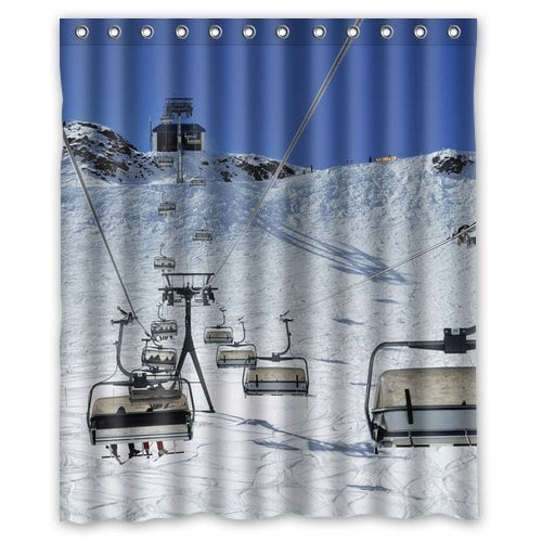 HelloDecor Ski Lift Background Shower Curtain Polyester Fabric Bathroom ...
