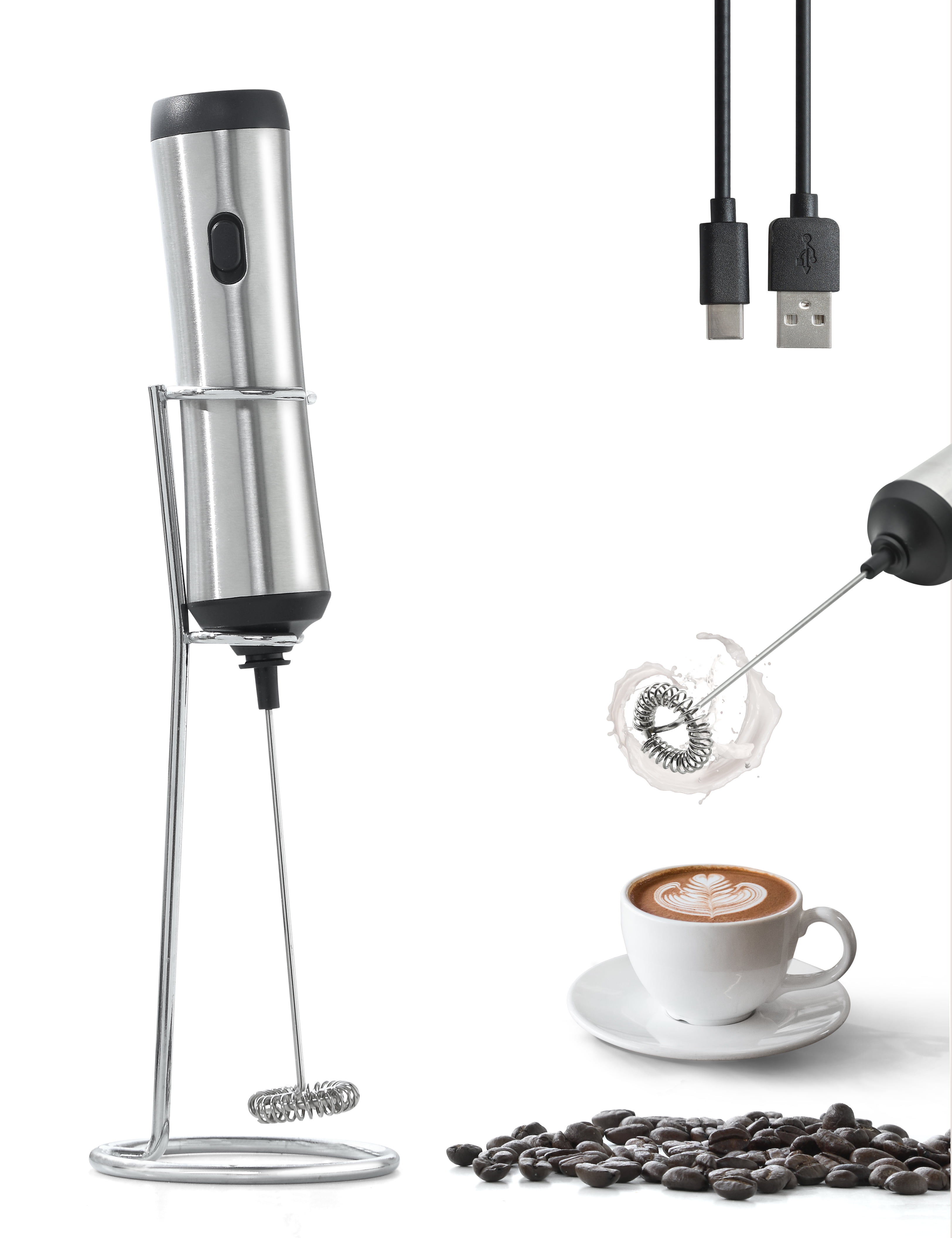 PwZzk Electric Milk Frother Handheld USB Type-C Rechargeable Mini Drink ...