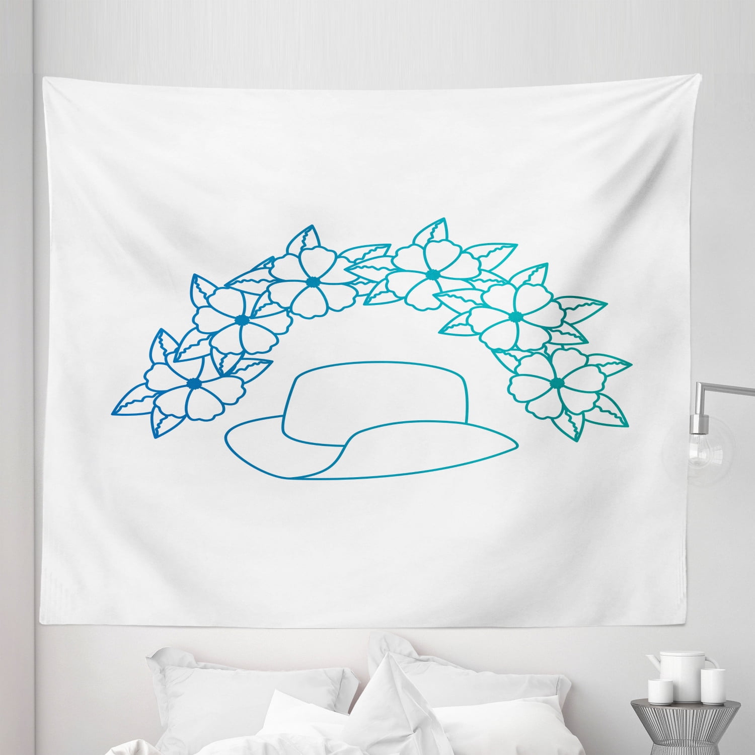 Rodeo Tapestry, Cowboy Hat with Flower Wreath Simplistic Traditional ...