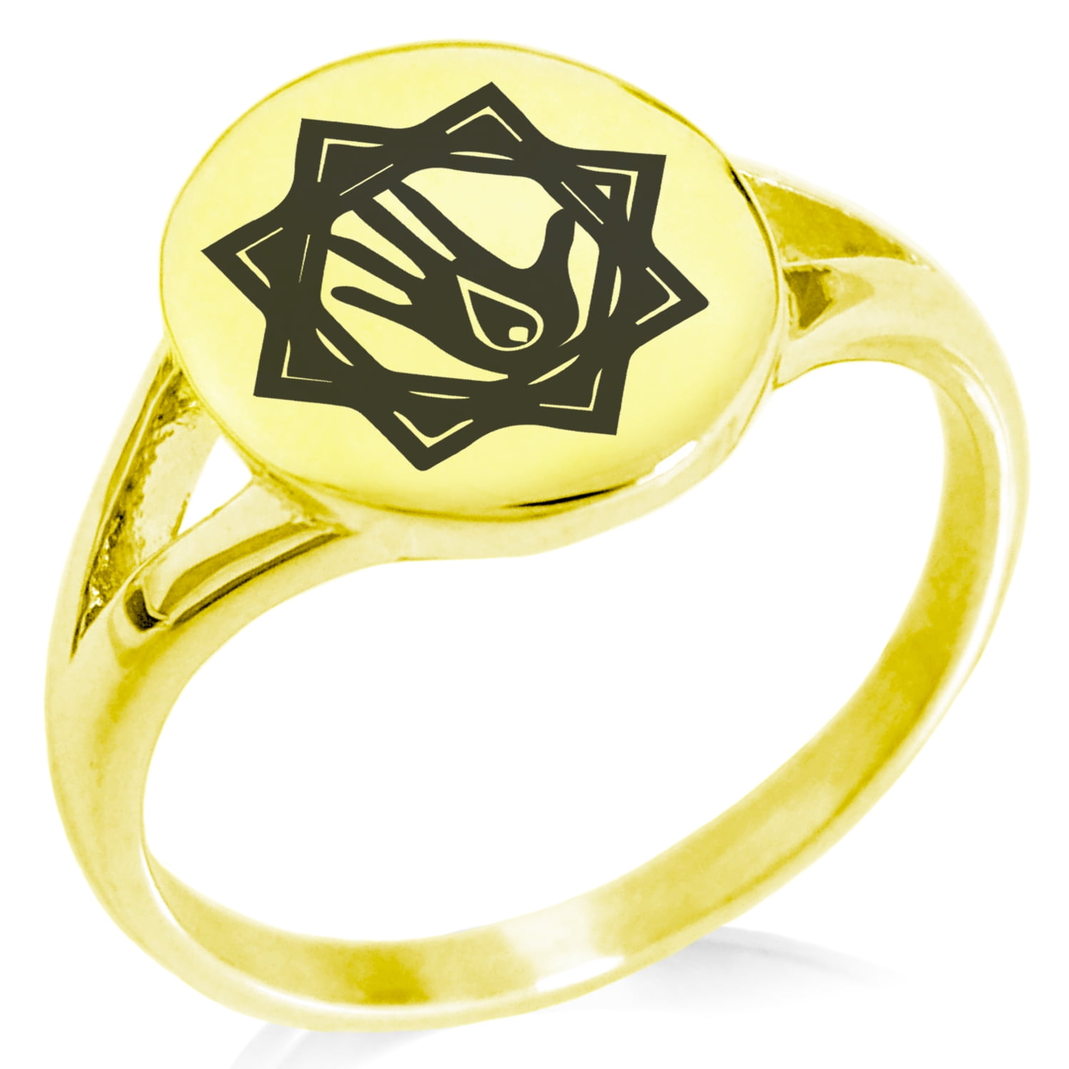 Stainless Steel Blood Magic Rune Minimalist Oval Top Polished Statement ...