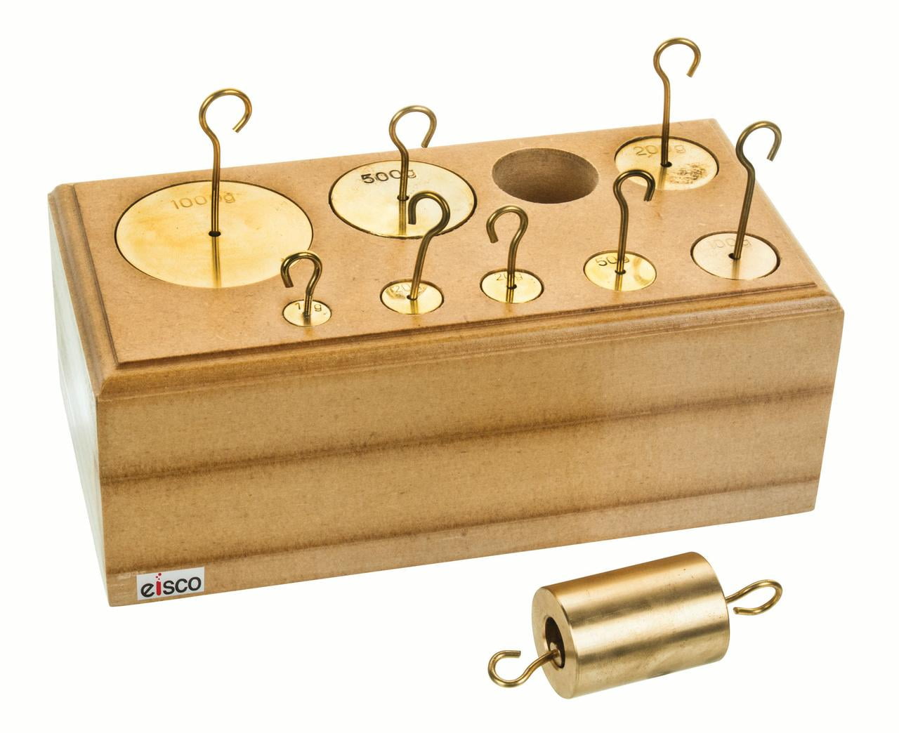 Eisco Labs Hooked Brass Weights, Set of 9 weights, 10-1000g in wooden ...