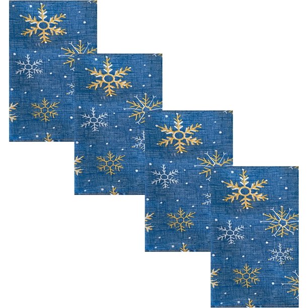 Lintex Blue Farmhouse Snowflake Fabric Christmas Napkin - Blue, Gold ...