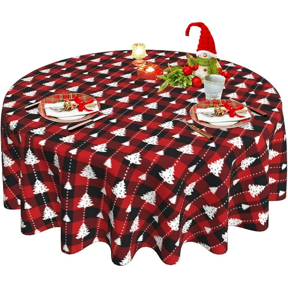Christmas Tablecloth Red Buffalo Plaid Tablecloth Round 60 Inch Winter ...