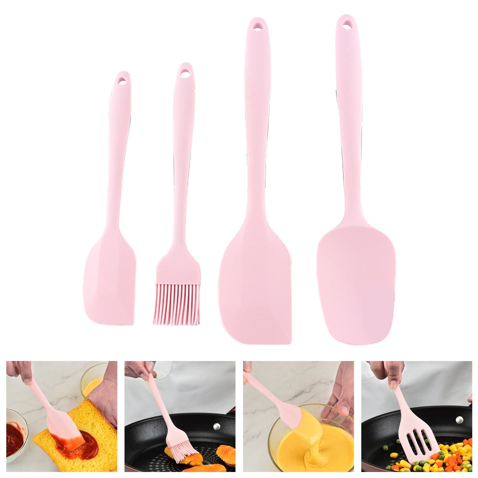 One-Piece Design Heat-Resistant Silicone Spatula Set- 1 Set Cream Flour ...