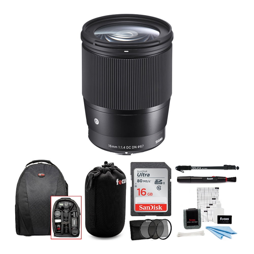 Sigma 16mm f/1.4 DC DN Contemporary Lens for Sony with Accessory Bundle ...