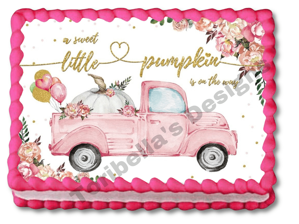 Pink Truck A Little Pumpkin Is On The Way Edible Image Baby Shower ...