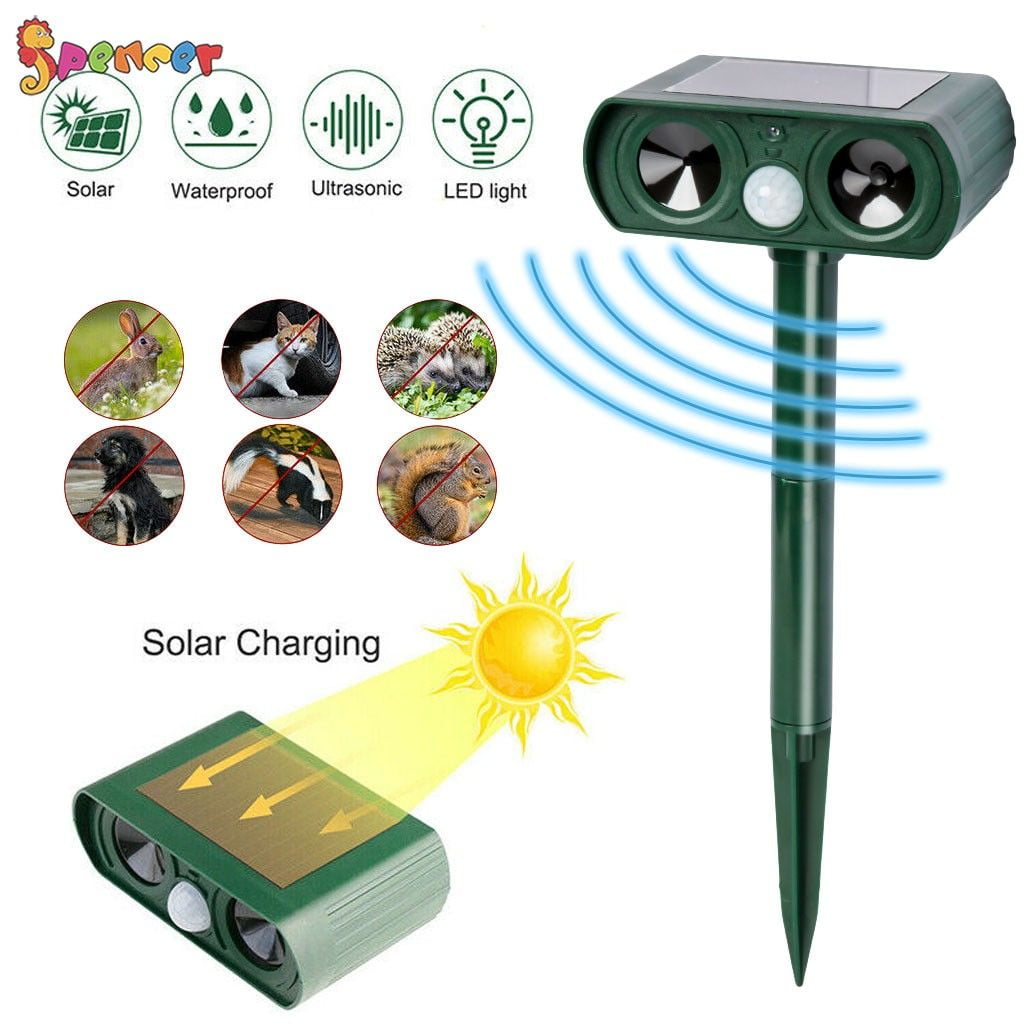 SPENCER Ultrasonic Animal Repeller Solar Power Cat Mice Deer Sensor ...