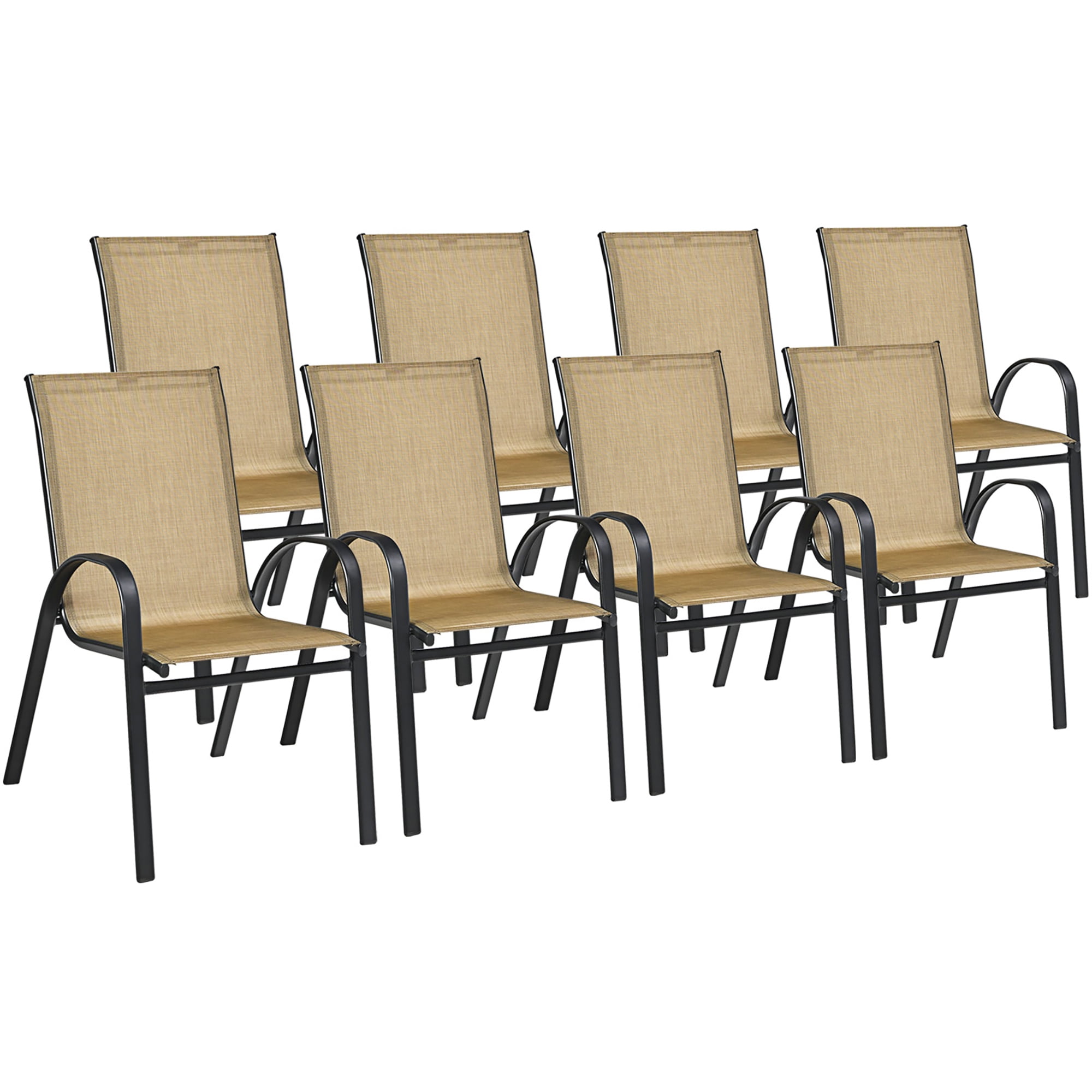 Costway Set of 8 Patio Stackable Dining Chairs Armrest Garden Deck ...