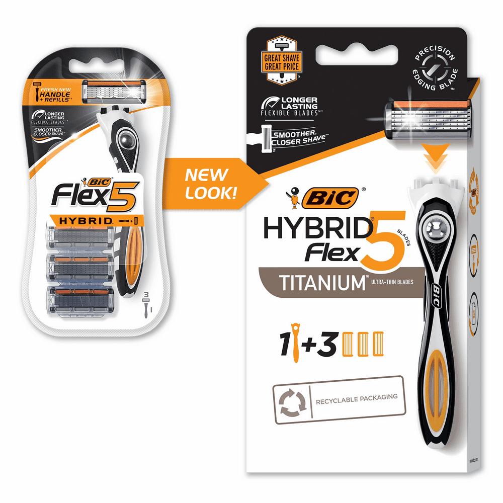 BIC flex 5 Hybrid Men's Razor, 1 Handle and 3 Replacement Cartridges ...
