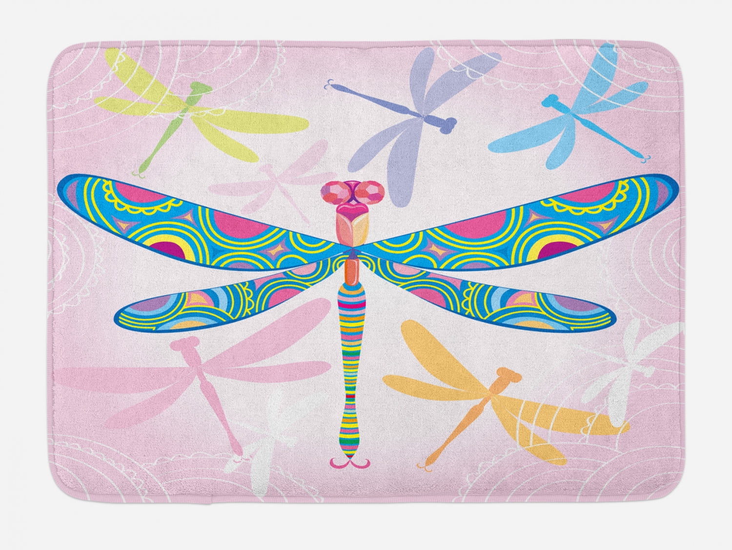 Dragonfly Bath Mat, Vibrant Dragonfly Kids Figure in Various Color ...