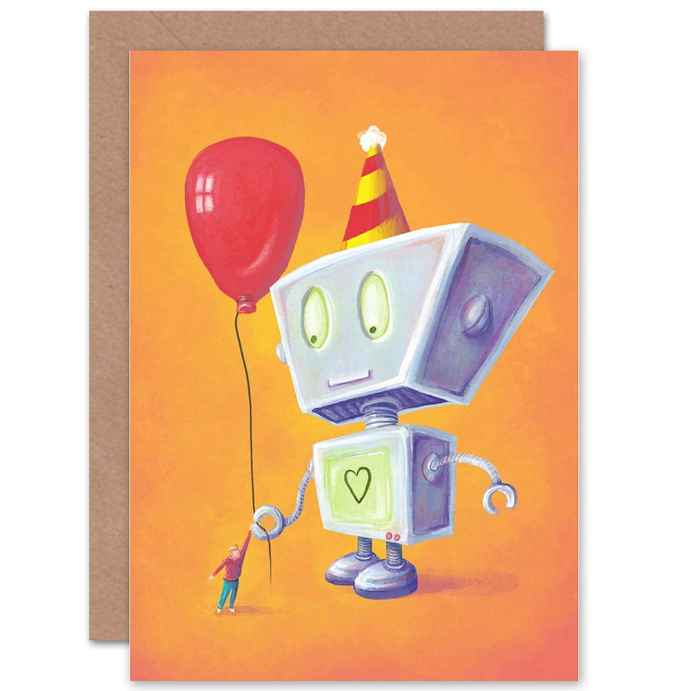Robot With Balloon Greetings Card Plus Envelope Blank inside - Walmart.com