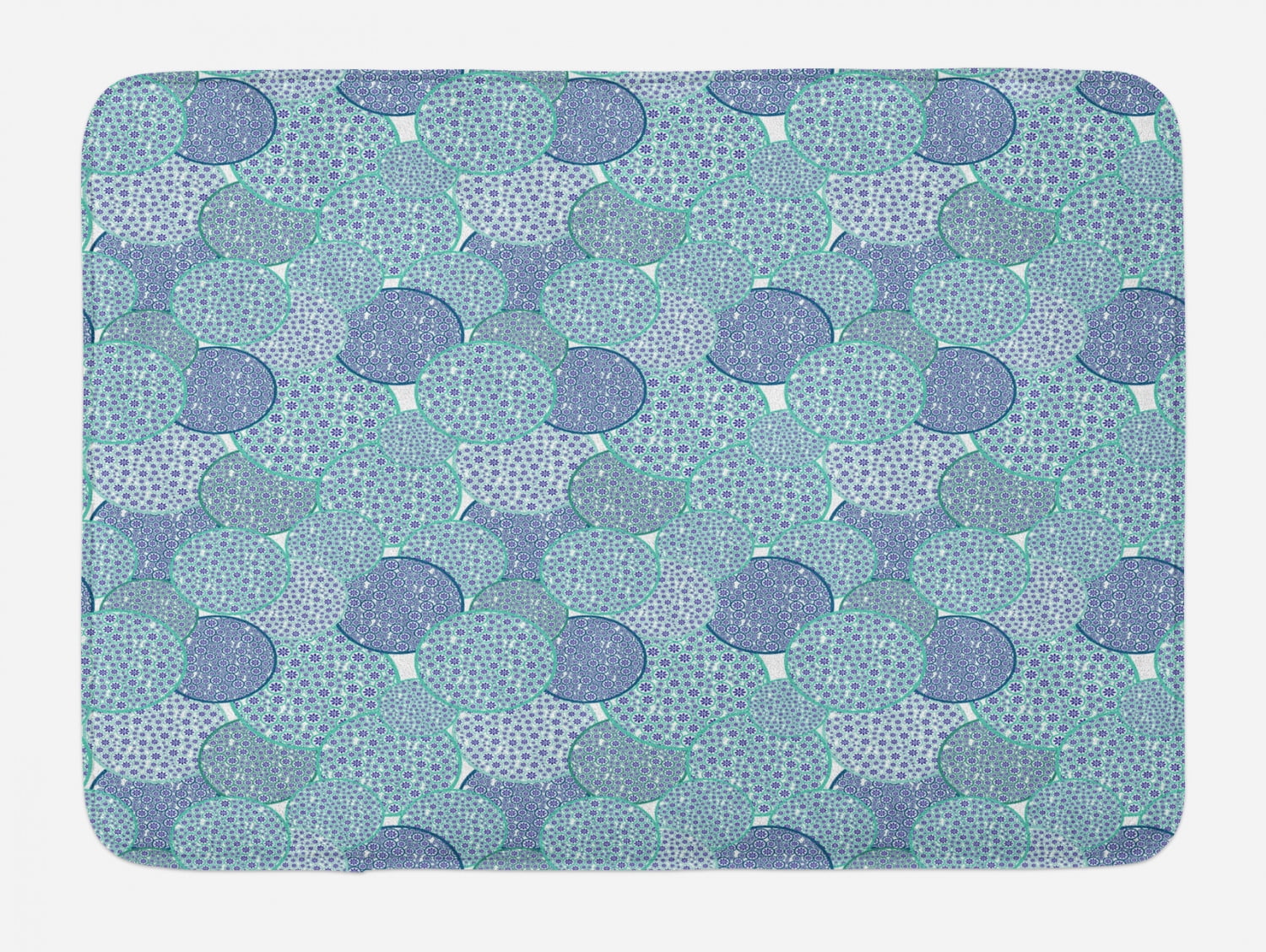 Floral Bath Mat, Pastel Colored Circles Filled with Blue Toned Flowers ...