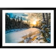 Art.com Winter Forest River Snow Sunset Scene. Snow Covered River in ...