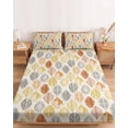 Cal.King Size Fitted Sheet Set - Yellow Orange Grey Tropical Leaves 3 ...