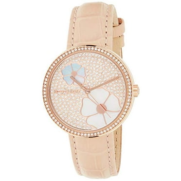 Michael Kors Women's 39mm Black Leather Band Steel Case Quartz Rose ...