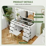 Uforic 55" Vanity Desk with Lighted Mirror & Power Outlet & 8 Drawers ...