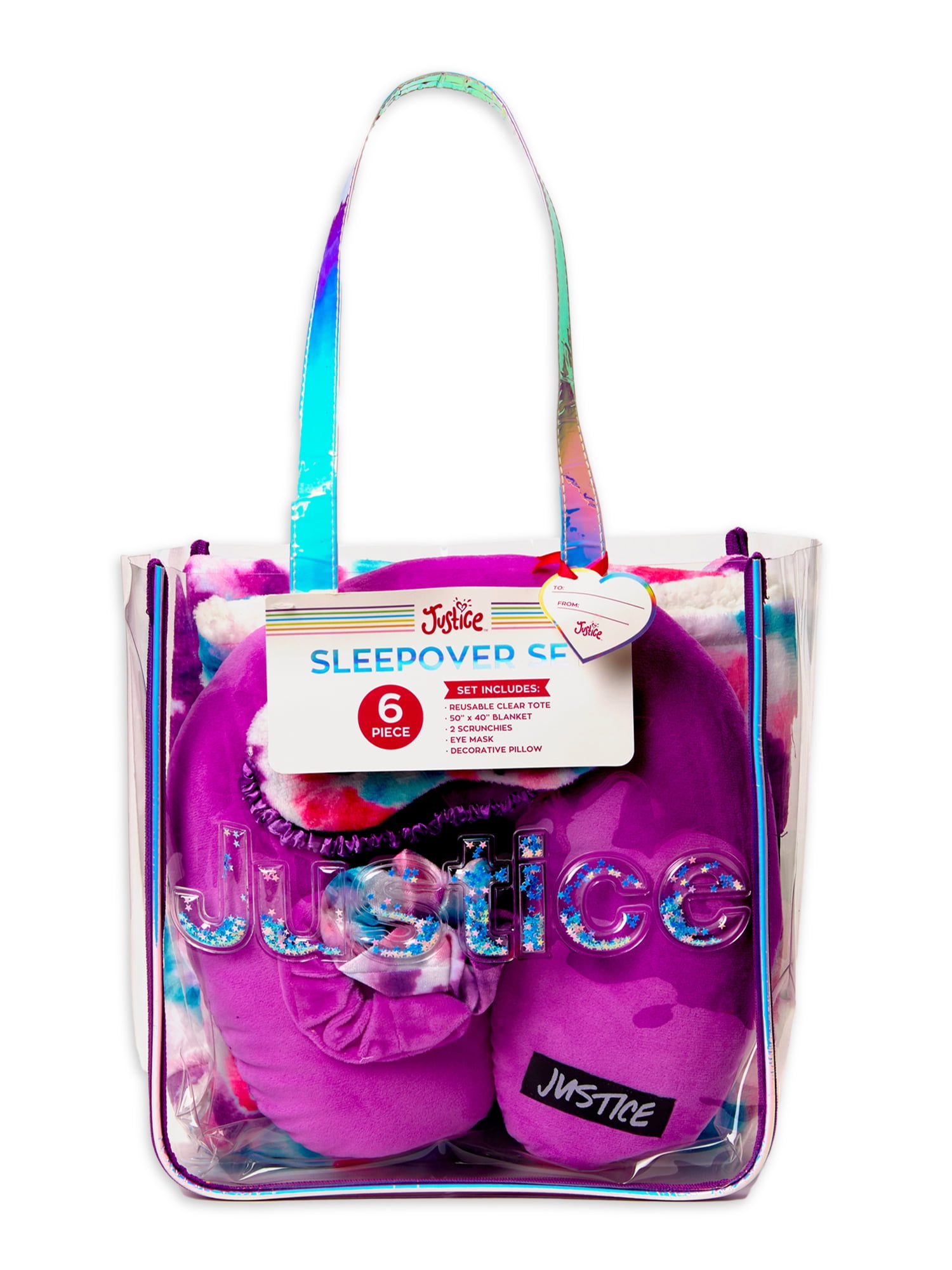 Justice Girls Sleepover Clear Tote Handbag 6-Piece Set Lavender ...