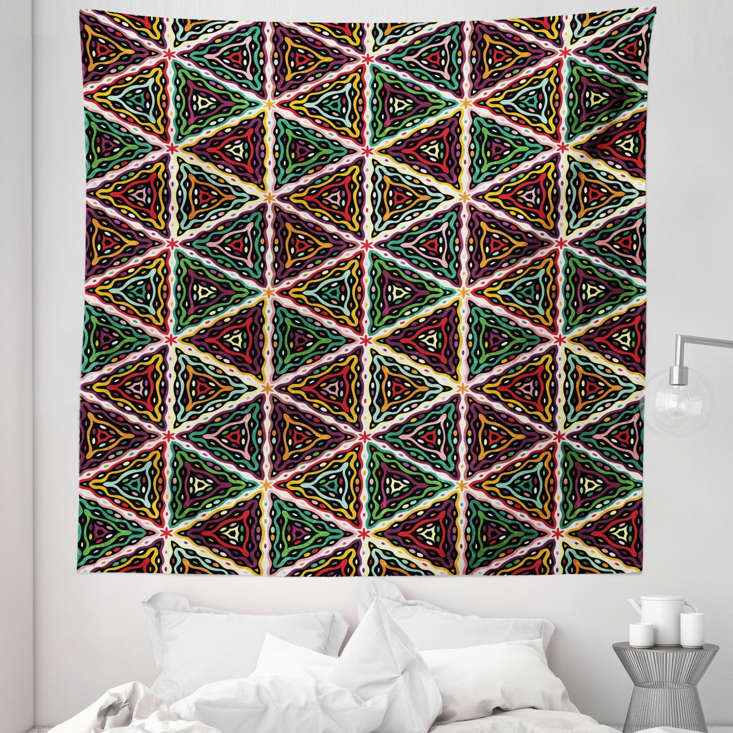 African Tapestry, Grunge Triangle Design Colorful Geometric Mosaic ...