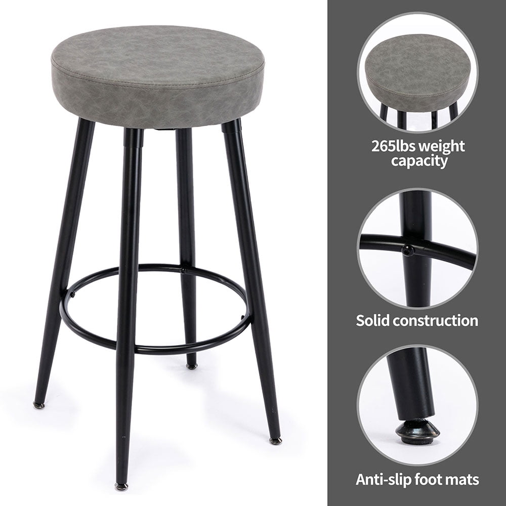 Buy Goory Industrial Round Bar Stools Set of 2, PU Leather Velvet 2pcs ...