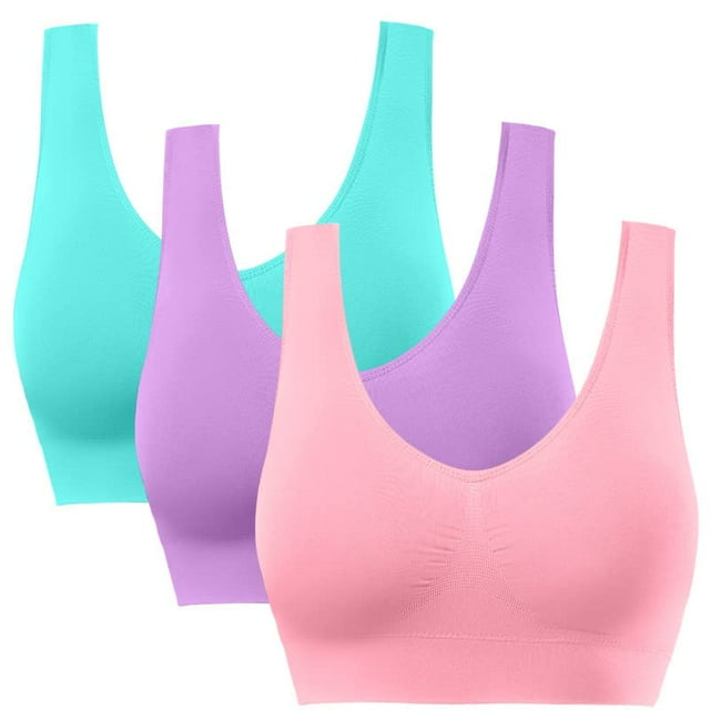 Womens 3 Pack Seamless Comfortable Sports Bra With Removable Pads Full