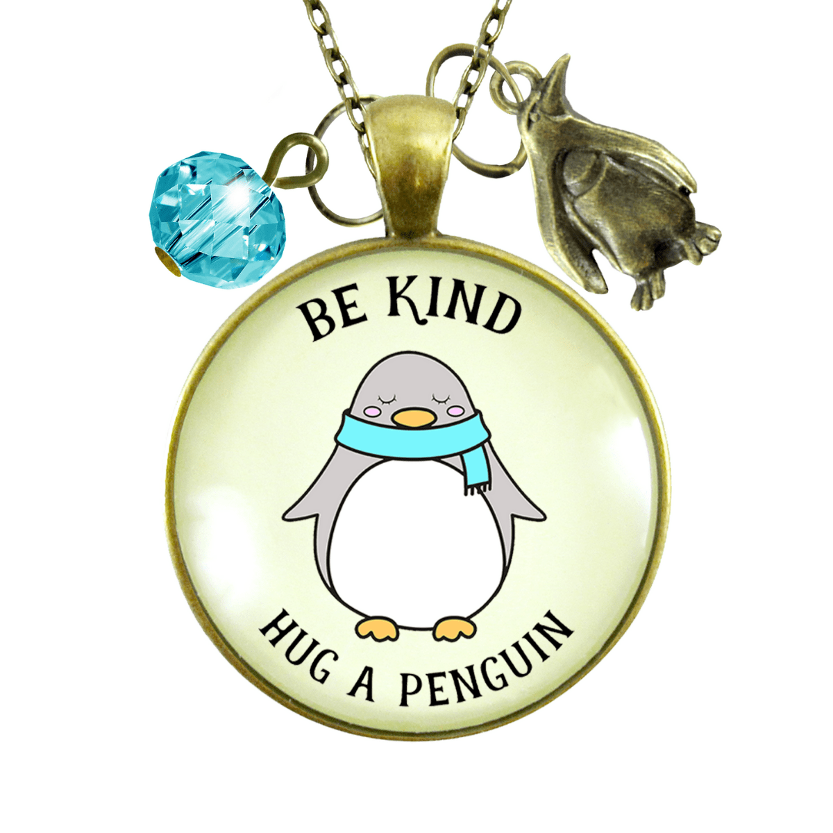 Penguin Necklace Be Kind Hug Gutsy Goodness Adult Female Bronze Metal ...