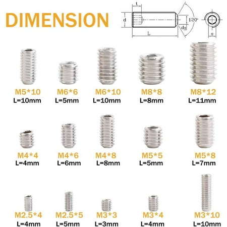 M2 M2.5 M3 M4 M5 M6 Set Screws Stainless Steel 304 Hex Socket Head Grub ...