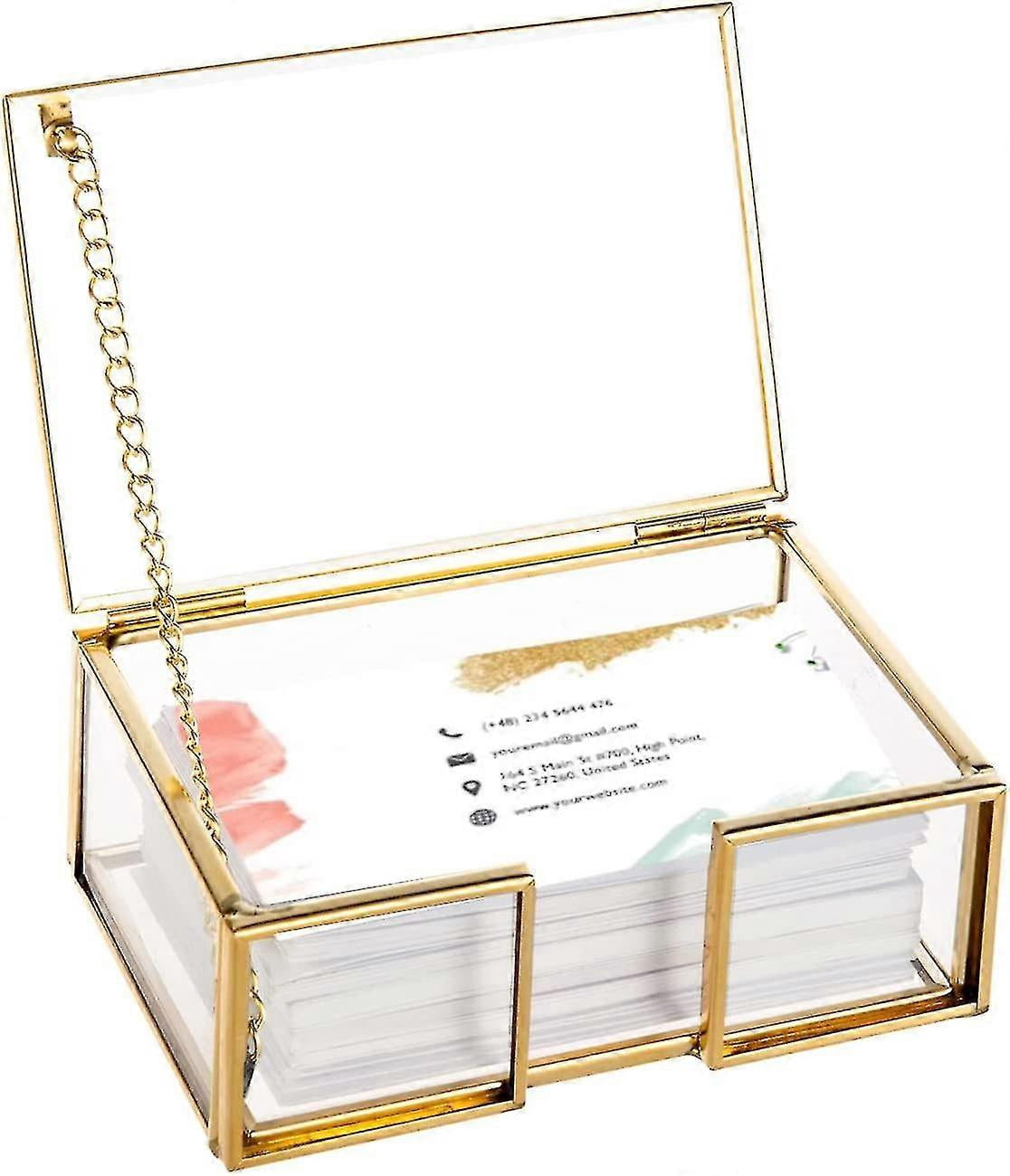 Clear Gold Glass Business Card Box With Lid Name Card Display Business ...