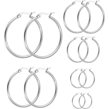 6 Pairs inless Steel Hoop Earrings Set Ear Hoop Round Ear Ring Set 6 ...