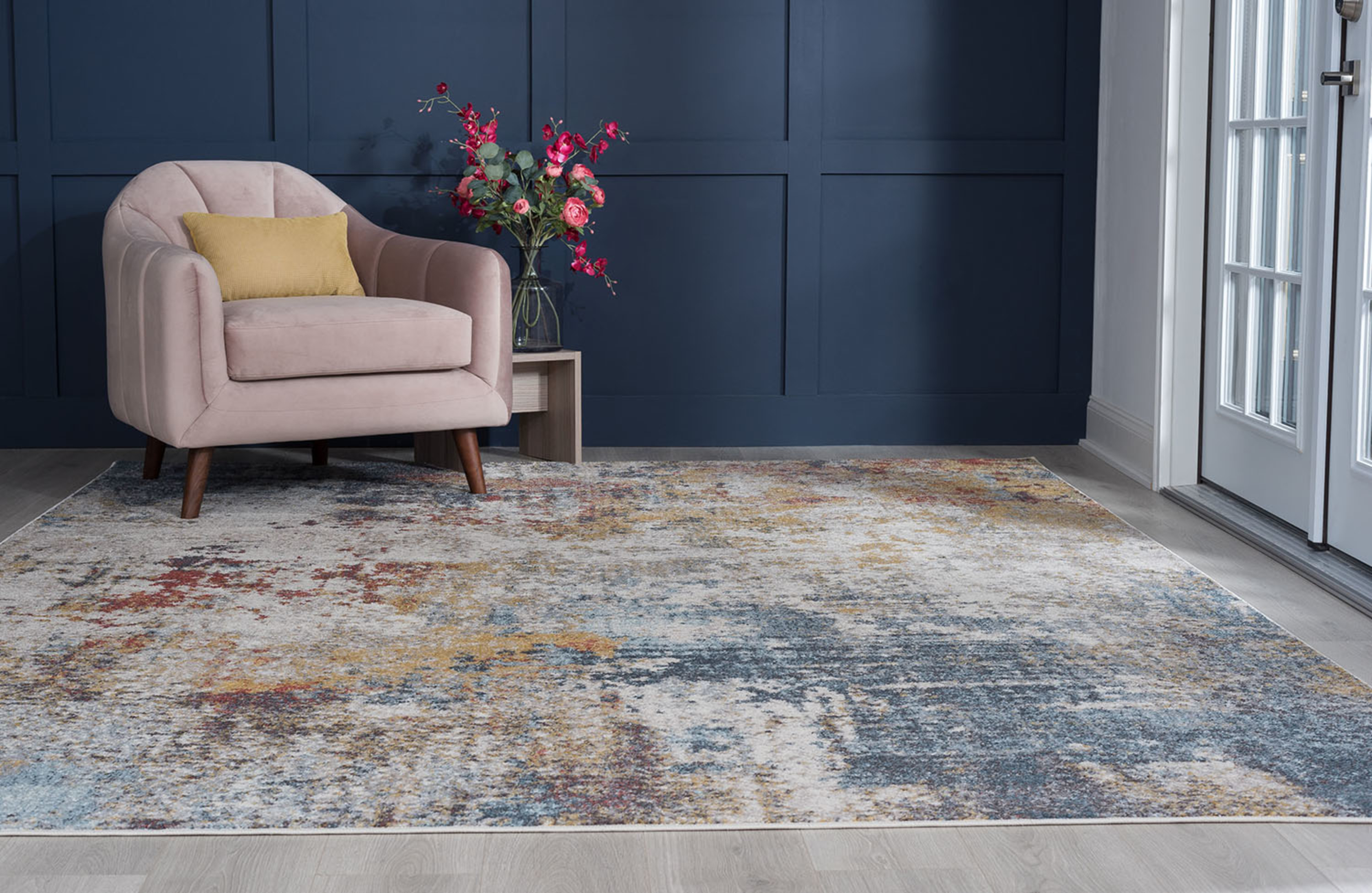Contemporary 5x7 Area Rug 5 3 X 7 3 Abstract Cream Blue Living
