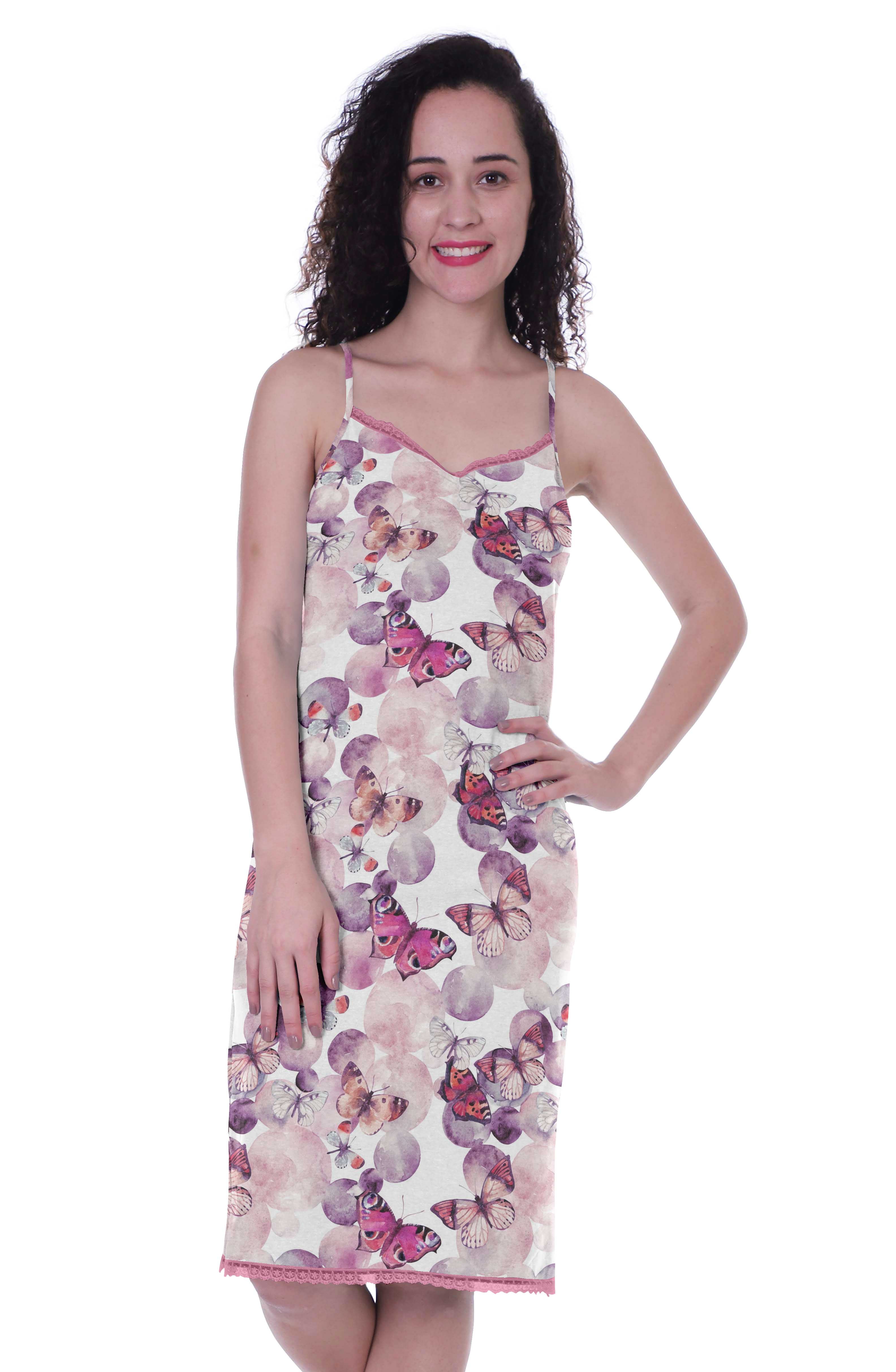 Moomaya Printed Spaghetti Strap Nightgown For Womens Lace V-Neck ...