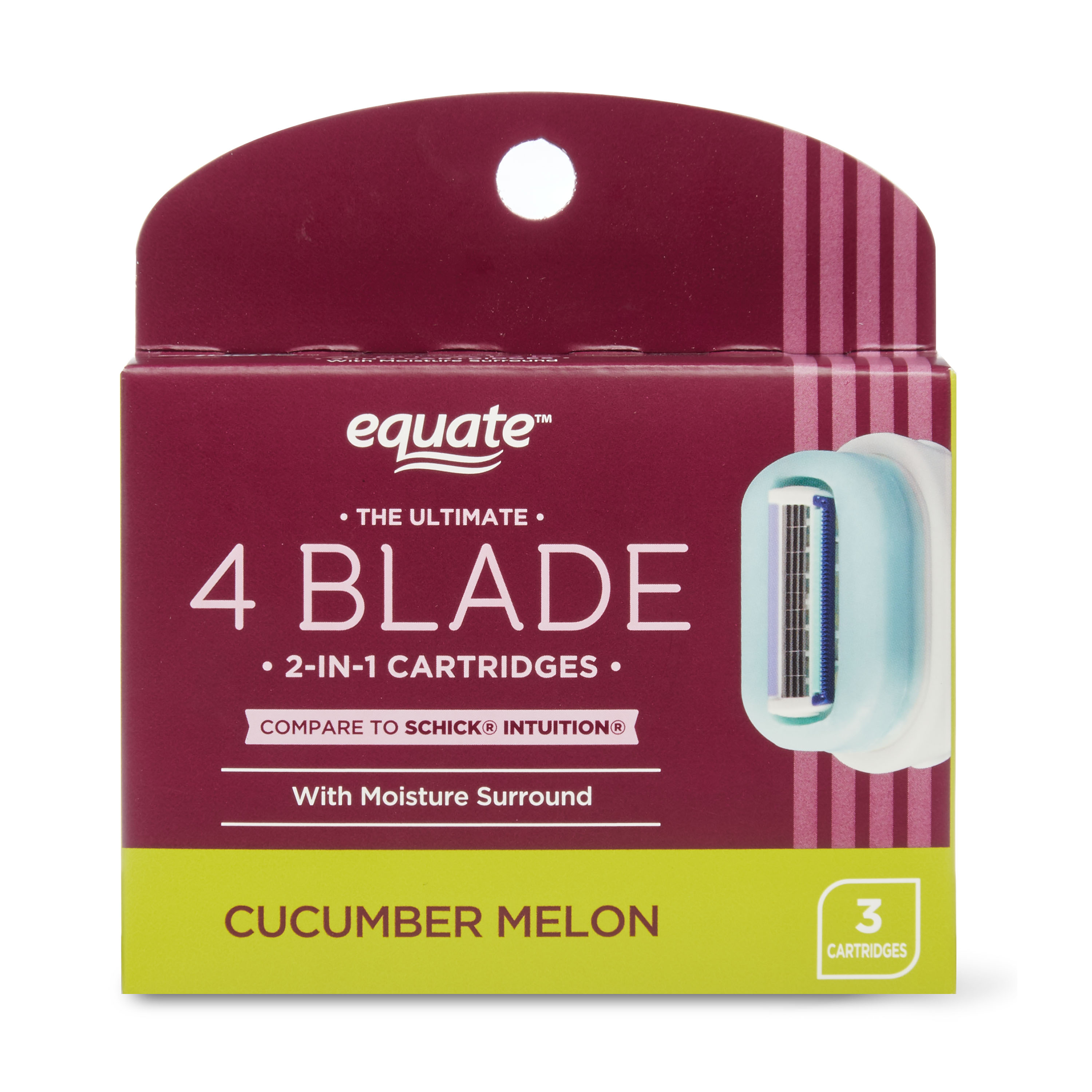 Equate Women's 4 Blade 2-in-1 Razor Blade Refill, Cucumber Melon, 3 ...
