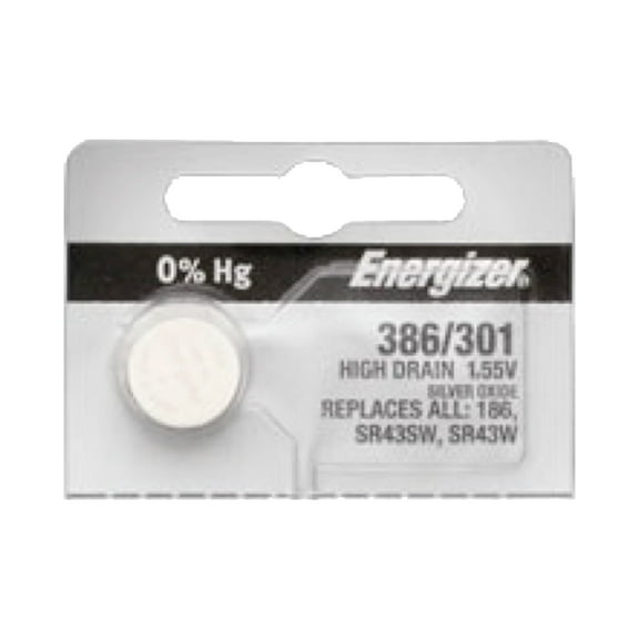 Energizer 386/301 Silver Oxide Button Battery, 1.55V, 2 Pack, SR43, 386 ...